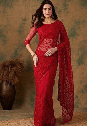 Red Net Sarees: Buy Latest Designs Online | Utsav Fashion