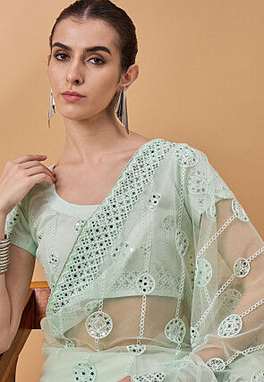Green Net Sarees: Buy Latest Designs Online | Utsav Fashion