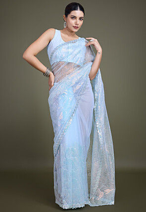 Blue Net Sarees: Buy Latest Designs Online | Utsav Fashion