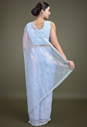 Blue Net Sarees: Buy Latest Designs Online | Utsav Fashion