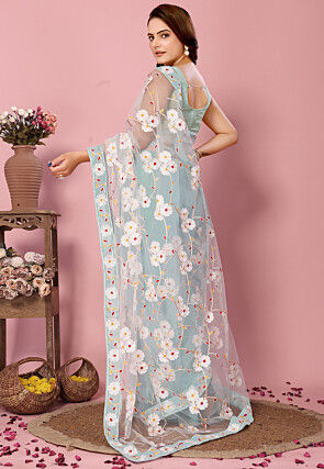 Blue Net Sarees: Buy Latest Designs Online | Utsav Fashion