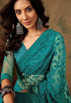 Blue Net Sarees: Buy Latest Designs Online | Utsav Fashion