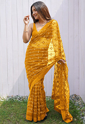 Yellow - Net - Saree: Buy Latest Indian Sarees for Women Online | Utsav ...