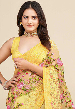 Yellow - Net - Saree: Buy Latest Indian Sarees for Women Online | Utsav ...