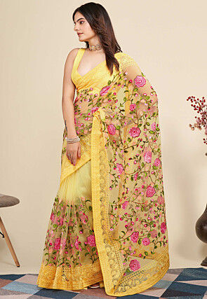Yellow - Net - Saree: Buy Latest Indian Sarees for Women Online | Utsav ...