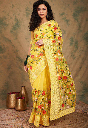 Yellow - Net - Saree: Buy Latest Indian Sarees for Women Online | Utsav ...