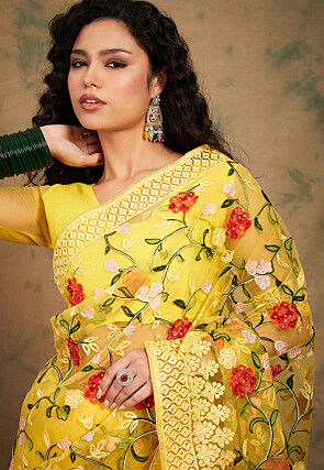 Yellow - Net - Saree: Buy Latest Indian Sarees for Women Online | Utsav ...