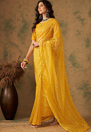 Yellow - Net - Saree: Buy Latest Indian Sarees for Women Online | Utsav ...