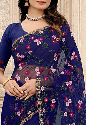 Blue Net Sarees: Buy Latest Designs Online | Utsav Fashion