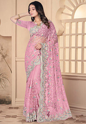 Pink Net Sarees: Buy Latest Designs Online | Utsav Fashion