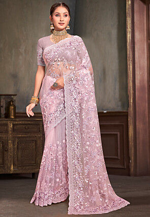 Pink Net Sarees: Buy Latest Designs Online | Utsav Fashion