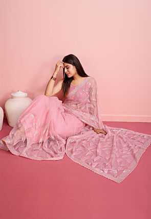 Pink Net Sarees: Buy Latest Designs Online | Utsav Fashion