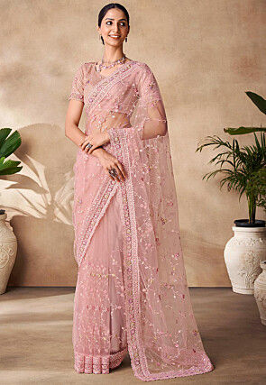 Pink Net Sarees: Buy Latest Designs Online | Utsav Fashion