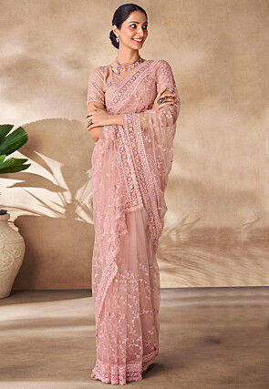 Pink Net Sarees: Buy Latest Designs Online | Utsav Fashion