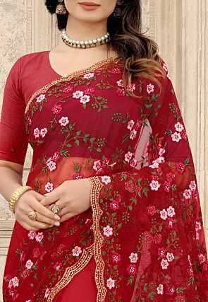 Red Net Sarees: Buy Latest Designs Online | Utsav Fashion