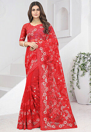 Red Embroidered Sarees: Buy Latest Designs Online | Utsav Fashion