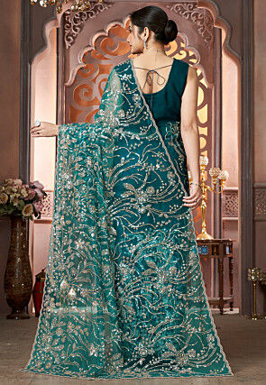 Blue Net Sarees: Buy Latest Designs Online | Utsav Fashion