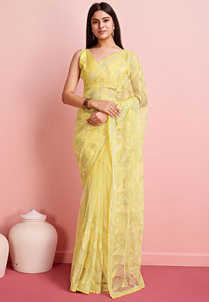 Yellow - Net - Saree: Buy Latest Indian Sarees for Women Online | Utsav ...