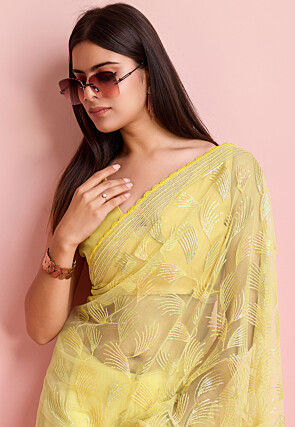 Yellow - Net - Saree: Buy Latest Indian Sarees for Women Online | Utsav ...