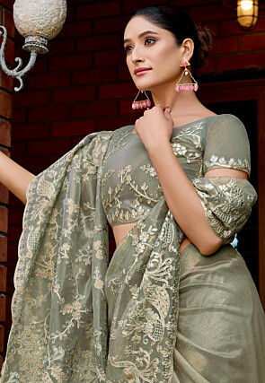 Green Net Sarees: Buy Latest Designs Online | Utsav Fashion