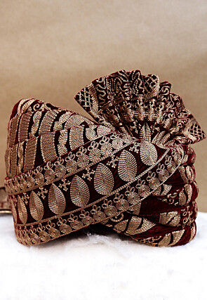 Buy Embroidered Chanderi Cotton Jacquard Turban in Peach Online ...