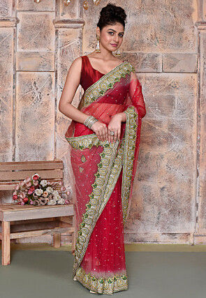 Red Net Sarees: Buy Latest Designs Online | Utsav Fashion