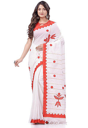 White Cotton Sarees: Buy Latest Designs Online | Utsav Fashion