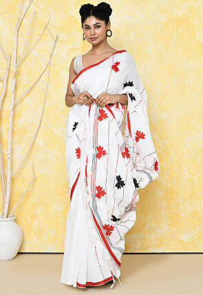 White Cotton Sarees: Buy Latest Designs Online | Utsav Fashion