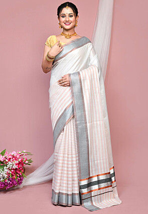 White Cotton Sarees: Buy Latest Designs Online | Utsav Fashion