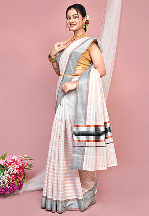 White Cotton Sarees: Buy Latest Designs Online | Utsav Fashion