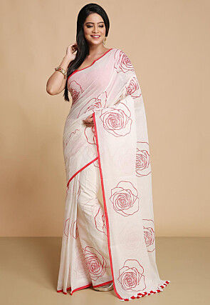 White Cotton Sarees: Buy Latest Designs Online | Utsav Fashion