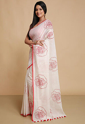 White Cotton Sarees: Buy Latest Designs Online | Utsav Fashion