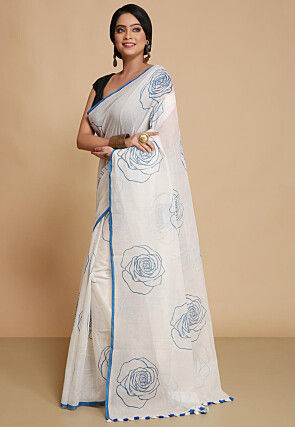 White Cotton Sarees: Buy Latest Designs Online | Utsav Fashion
