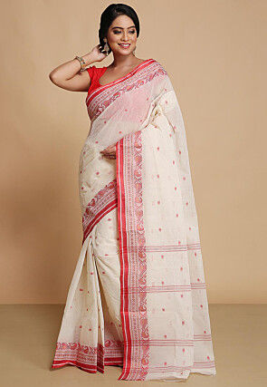 White Cotton Sarees: Buy Latest Designs Online | Utsav Fashion