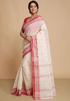 White Cotton Sarees: Buy Latest Designs Online | Utsav Fashion