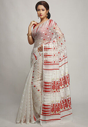 White Cotton Sarees: Buy Latest Designs Online | Utsav Fashion