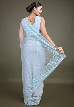 Blue Net Sarees: Buy Latest Designs Online | Utsav Fashion