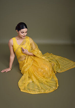 Yellow - Net - Saree: Buy Latest Indian Sarees for Women Online | Utsav ...