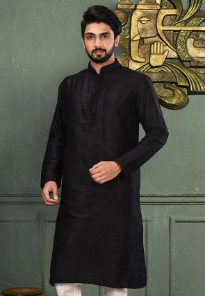 Buy Solid Color Dupion Silk Kurta in Black Online : MLC398 - Utsav Fashion