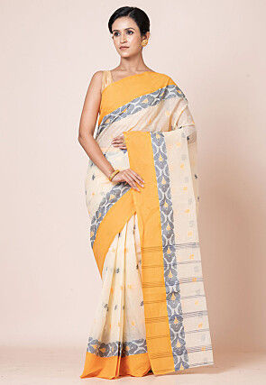 White Cotton Sarees: Buy Latest Designs Online | Utsav Fashion
