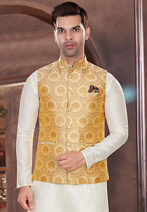 Buy Embroidered Art Silk Nehru Jacket in Teal Blue Online : MHG2333 - Utsav Fashion