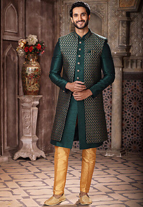 Buy Digital Printed Art Silk Layered Sherwani in Dusty Green Online ...