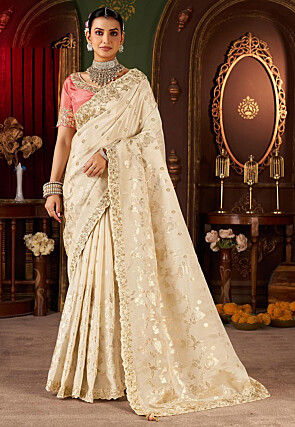 white sequins saree