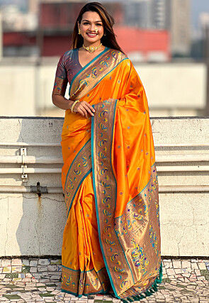 yellowish orange color saree