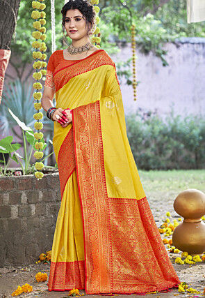 Yellow Sarees: Buy Latest Indian Designer Yellow Sarees Online - Utsav ...