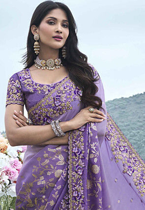 Purple Saree: Buy Latest Indian Designer Purple Saree Online - Utsav ...