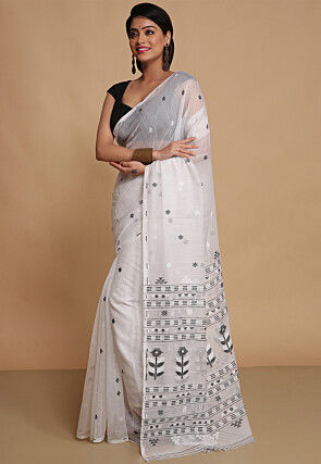 White Cotton Sarees: Buy Latest Designs Online | Utsav Fashion