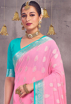 Pink Georgette Sarees: Buy Latest Designs Online | Utsav Fashion