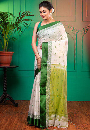 White Cotton Sarees: Buy Latest Designs Online | Utsav Fashion