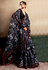 Buy Digital Printed Mul Mul Cotton Saree in Grey and Black Online ...